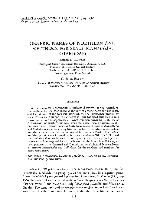 (PDF) Generic Names of Northern and Southern Fur Seals (Mammalia ...