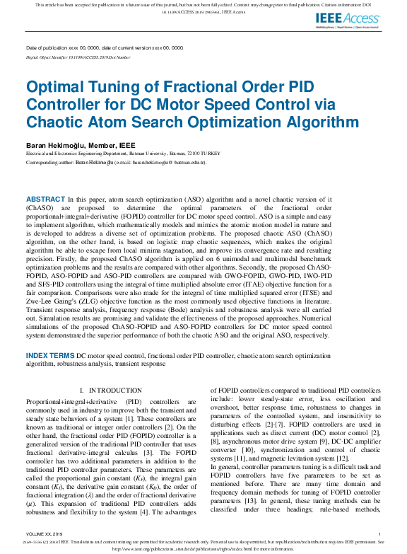 Pdf Optimal Tuning Of Fractional Order Pid Controller
