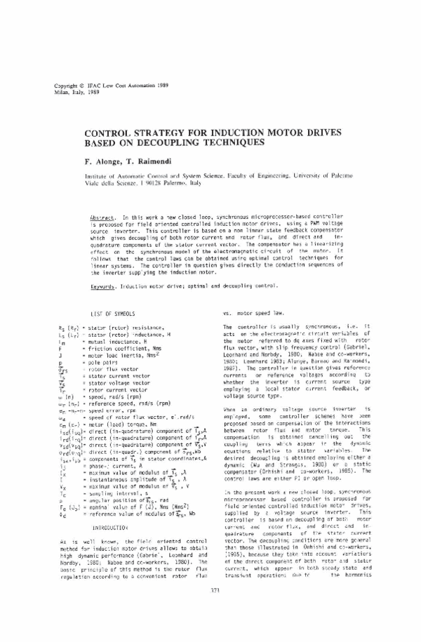 (PDF) Control Strategy for Induction Motor Drives Based on Decoupling Techniques