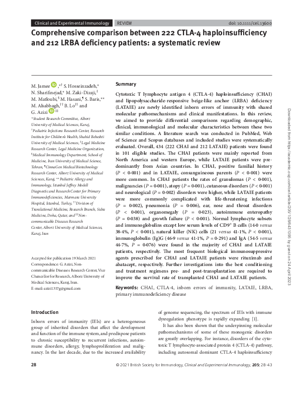 (PDF) Comprehensive comparison between 222 CTLA-4 haploinsufficiency ...