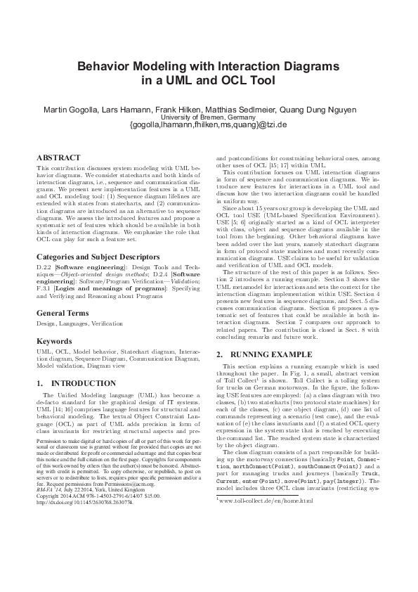 (PDF) Behavior Modeling with Interaction Diagrams in a UML and OCL Tool