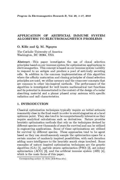Pdf Application Of Artificial Immune System Algorithm To Electromagnetics Problems