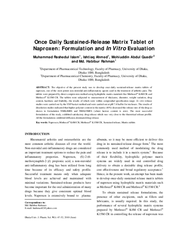 (PDF) Once Daily Sustained-Release Matrix Tablet of Naproxen ...