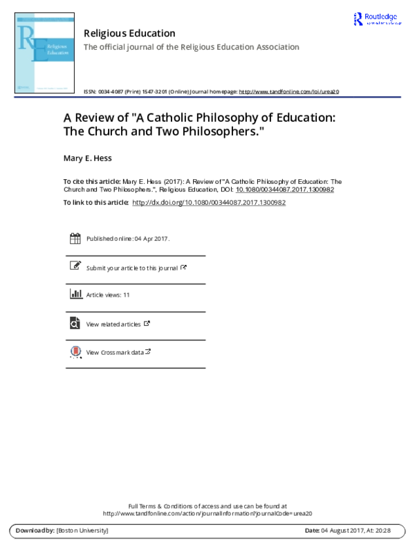 (PDF) A Review of "A Catholic Philosophy of Education: The Church and ...