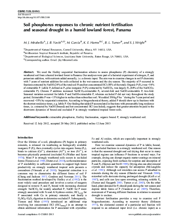(PDF) Soil phosphorus responses to chronic nutrient fertilisation and ...