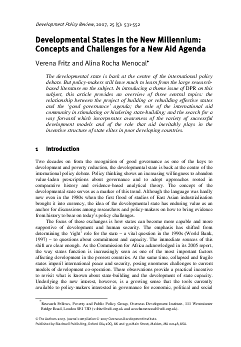 (PDF) Developmental States in the New Millennium: Concepts and ...