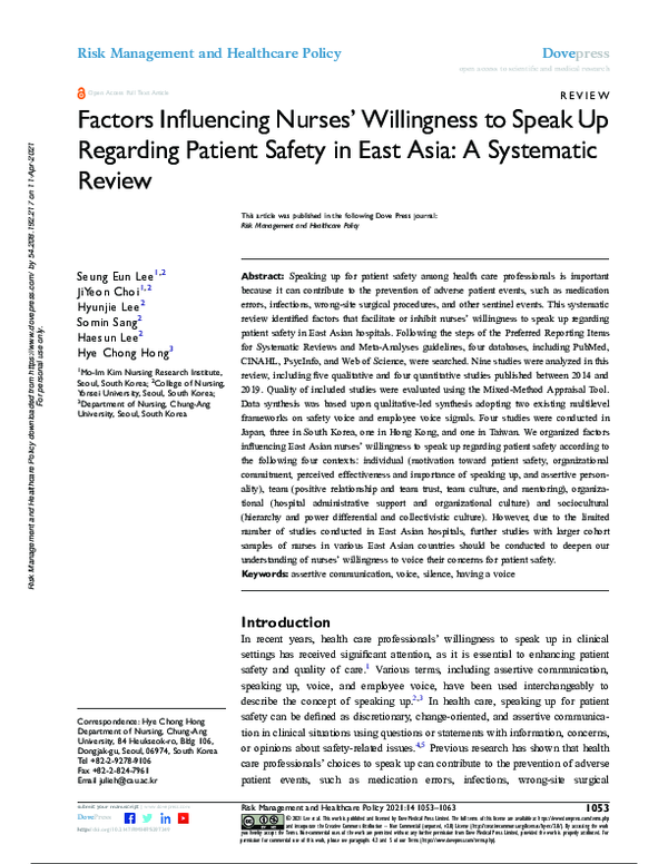 (PDF) Factors Influencing Nurses’ Willingness to Speak Up Regarding ...