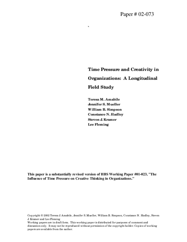 (PDF) Time Pressure and Creativity in Organizations: A Longitudinal Field Study