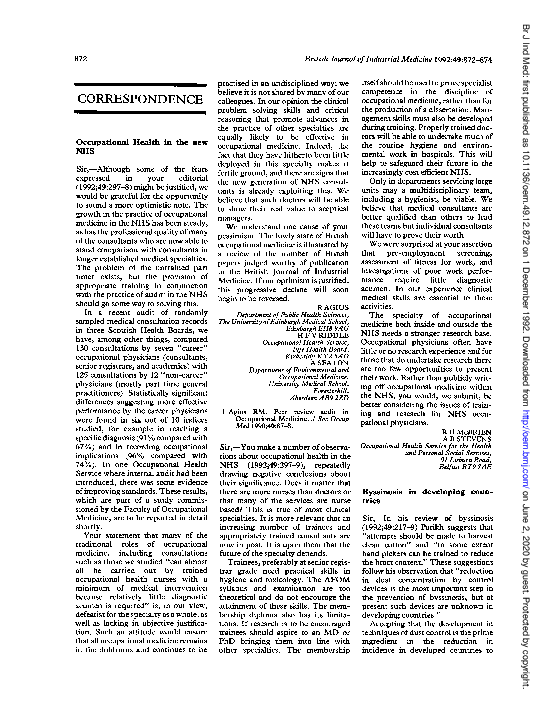 (PDF) Occupational health in the new NHS