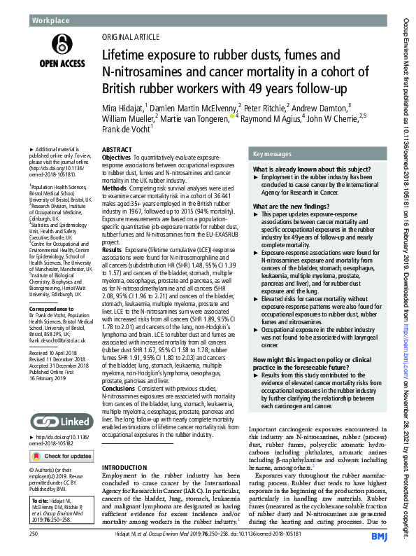 (PDF) Lifetime exposure to rubber dusts, fumes and N-nitrosamines and ...