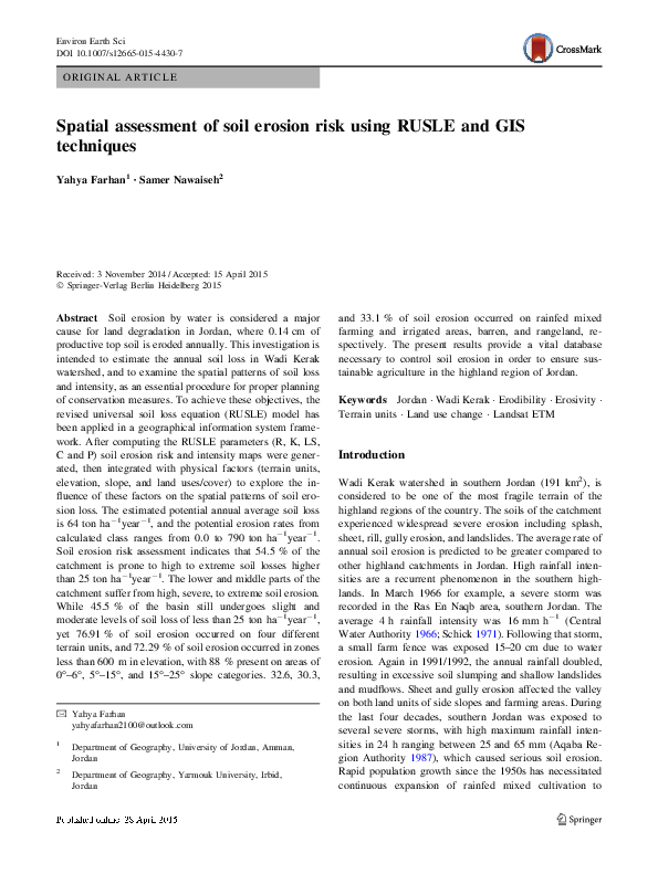 (PDF) Spatial assessment of soil erosion risk using RUSLE and GIS techniques