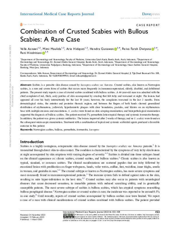(PDF) Combination of Crusted Scabies with Bullous Scabies: A Rare Case