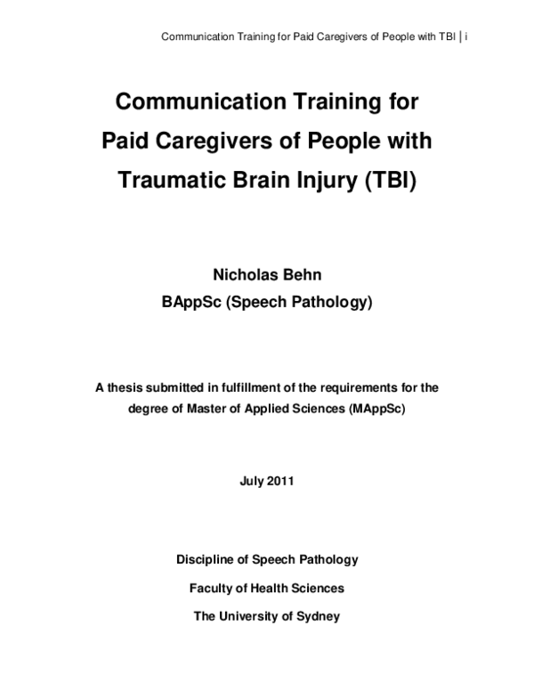 (PDF) Communication training for paid caregivers of people with traumatic brain injury (TBI)