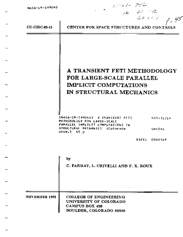 (PDF) A transient FETI methodology for large-scale parallel implicit computations in structural ...