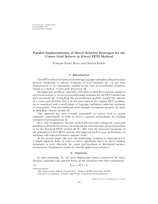 (PDF) Parallel implementation of direct solution strategies for the coarse grid solvers in 2 ...