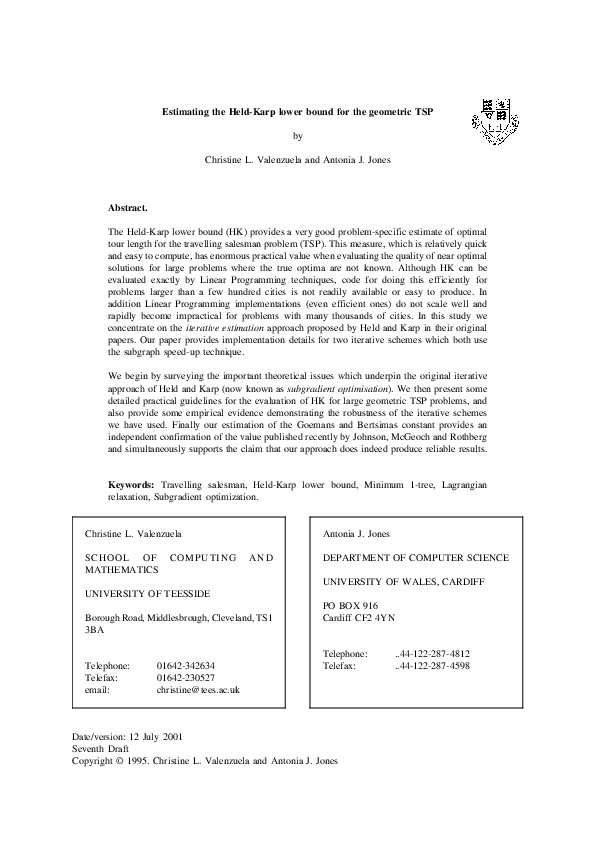 (PDF) Estimating the Held-Karp lower bound for the geometric TSP