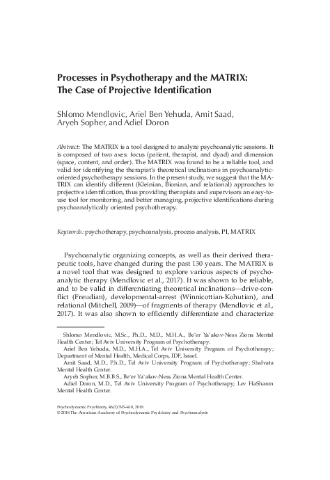 (PDF) Processes in Psychotherapy and the MATRIX: The Case of Projective ...