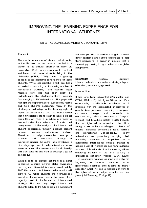 (PDF) Improving the Learning Experience for International Students
