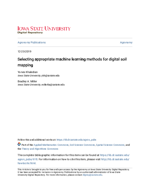 (PDF) Selecting appropriate machine learning methods for digital soil mapping