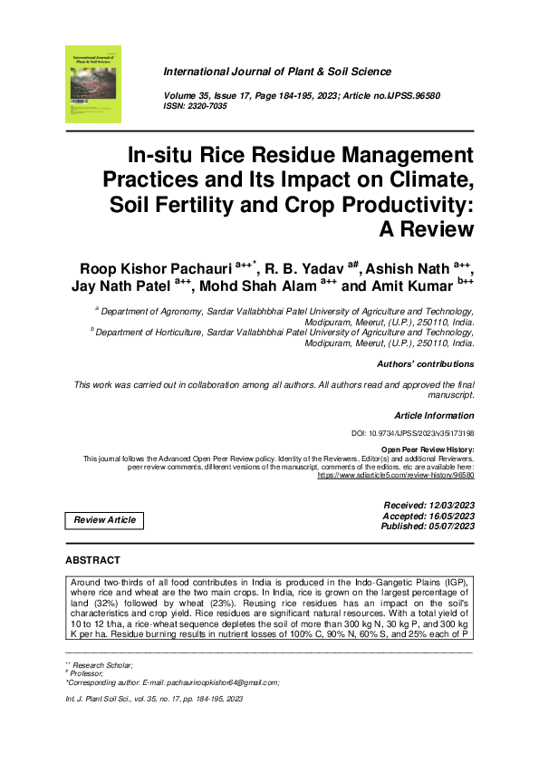 (PDF) In-situ Rice Residue Management Practices and Its Impact on ...