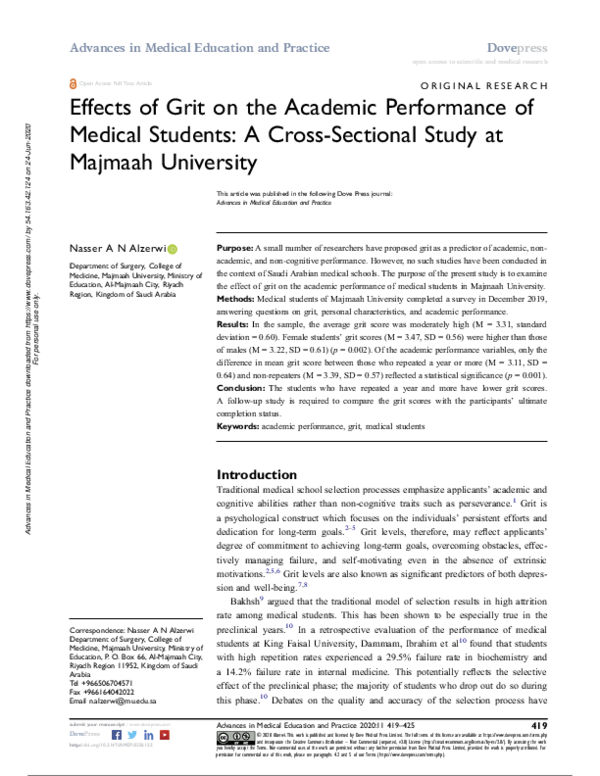 (PDF) Effects of Grit on the Academic Performance of Medical Students ...