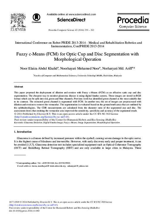 (PDF) Fuzzy c-Means (FCM) for Optic Cup and Disc Segmentation with Morphological Operation ...