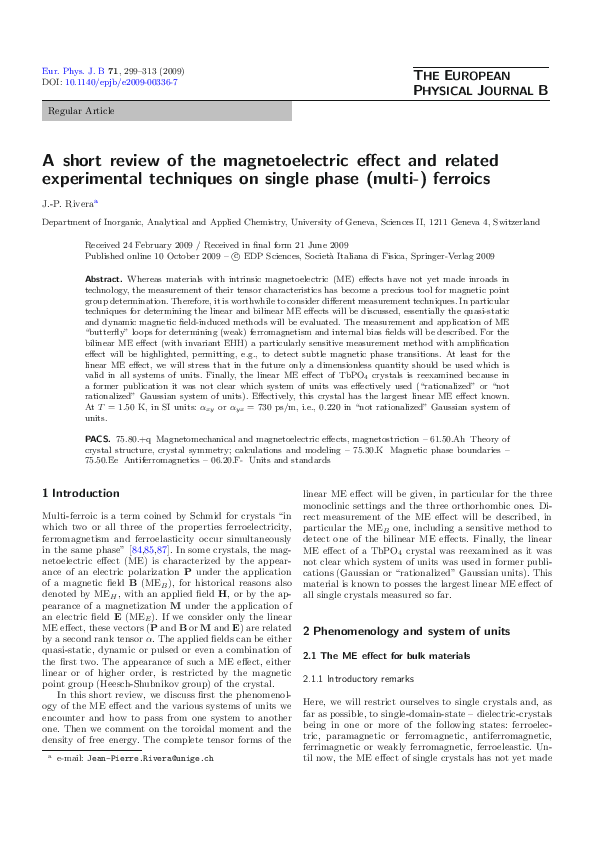 (PDF) A short review of the magnetoelectric effect and related ...
