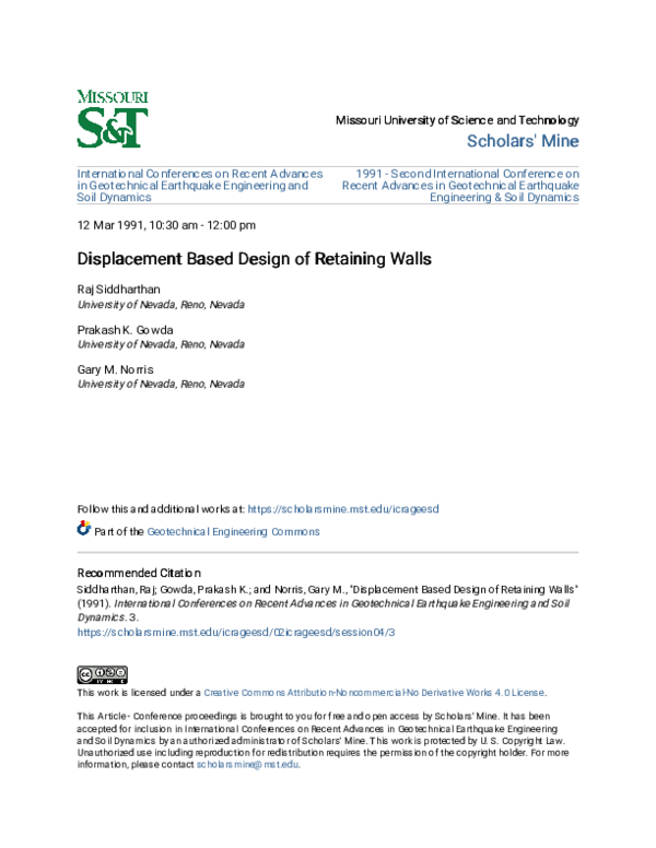 (PDF) Displacement Based Design of Retaining Walls