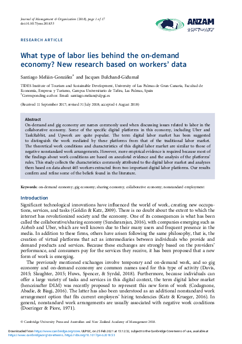 (PDF) What type of labor lies behind the on-demand economy? New ...