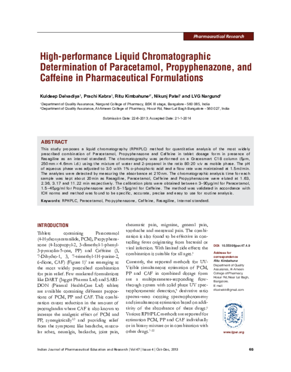 (PDF) High-performance Liquid Chromatographic Determination of Paracetamol, Propyphenazone, and ...