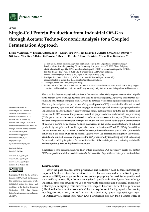 (PDF) Single-Cell Protein Production from Industrial Off-Gas through ...