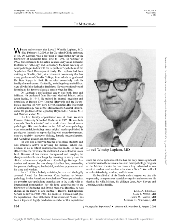 (PDF) Lowell Winship Lapham, MD