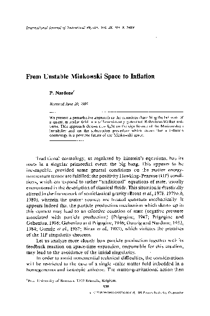 (PDF) From unstable Minkowski space to inflation