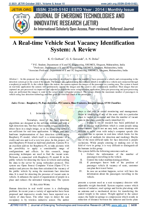(PDF) A Real-time Vehicle Seat Vacancy Identification System: A Review