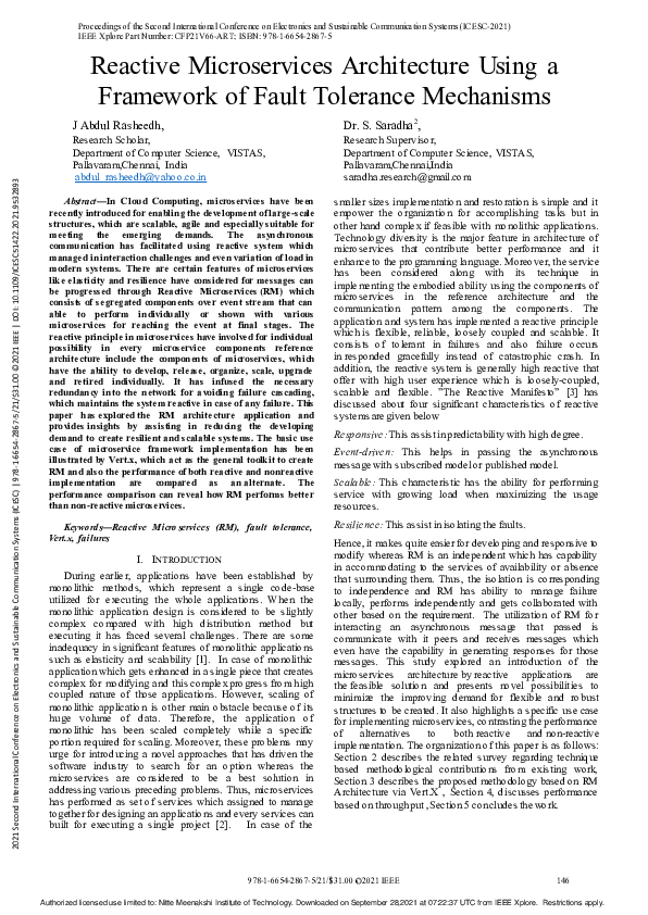 (PDF) Reactive Microservices Architecture Using a Framework of Fault Tolerance Mechanisms