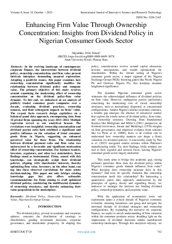 (PDF) Enhancing Firm Value Through Ownership Concentration: Insights from Dividend Policy in ...