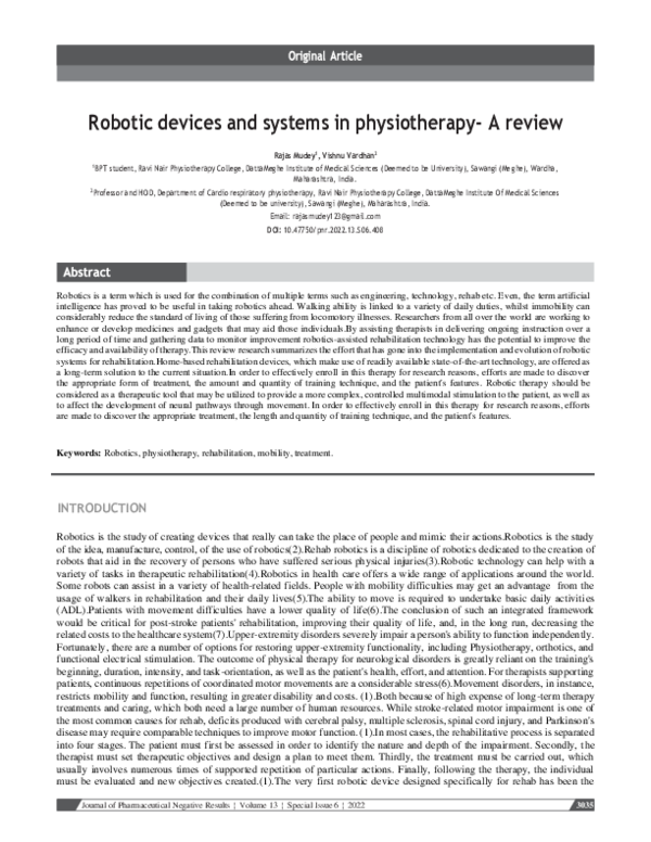 (PDF) Robotic devices and systems in physiotherapy- A review