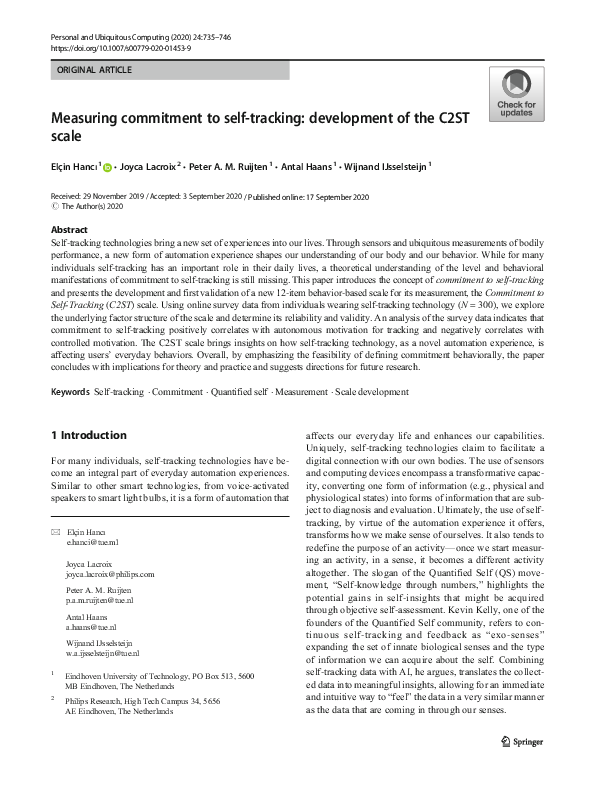 (PDF) Measuring commitment to self-tracking: development of the C2ST scale