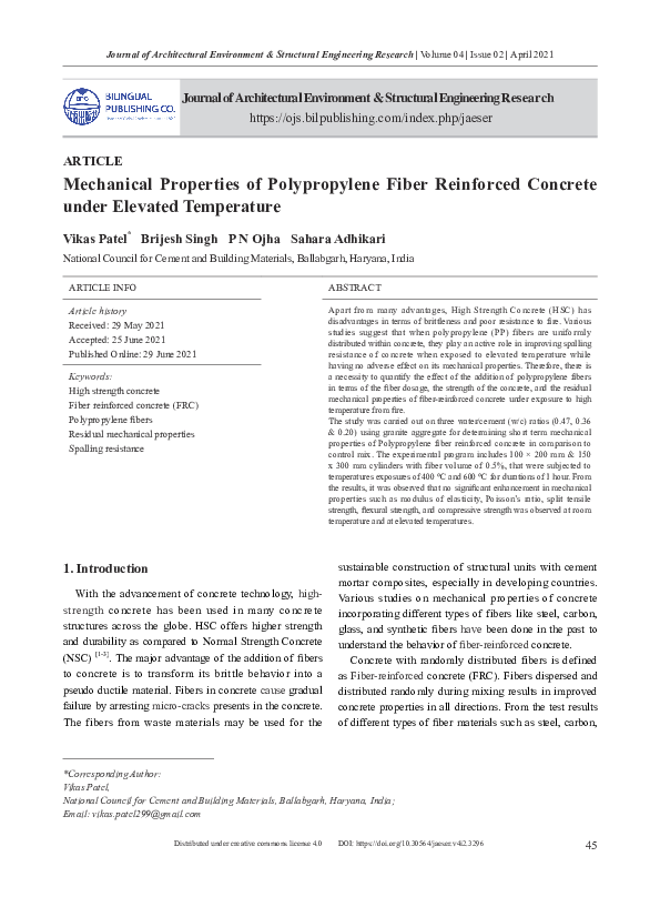 (PDF) Mechanical Properties of Polypropylene Fiber Reinforced Concrete under Elevated Temperature