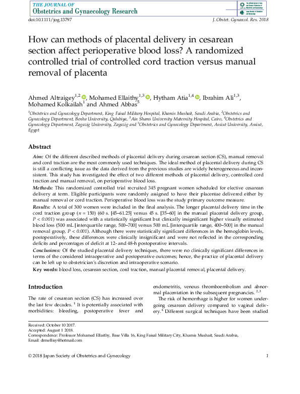 (PDF) How can methods of placental delivery in cesarean section affect ...