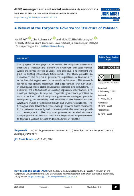 (PDF) A Review of the Corporate Governance Structure of Pakistan