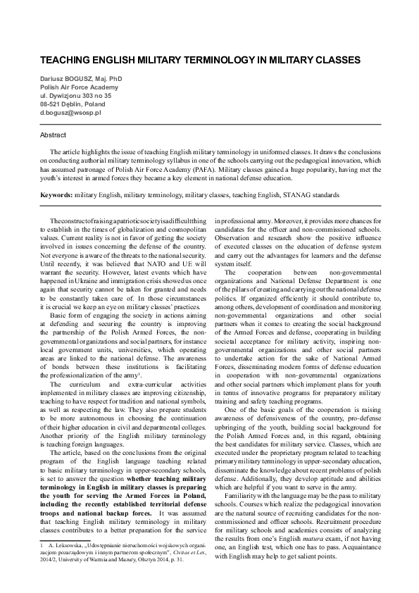 (PDF) Teaching English military terminology in military classes