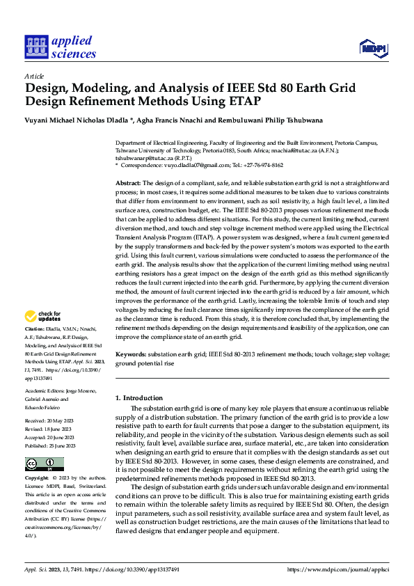 (PDF) Design, Modeling, and Analysis of IEEE Std 80 Earth Grid Design Refinement Methods Using ETAP
