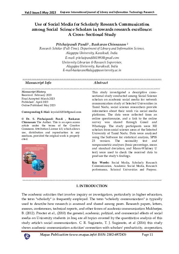 (PDF) Use of Social Media for Scholarly Research Communication among ...