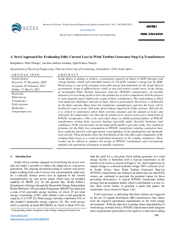 (PDF) A Novel Approach for Evaluating Eddy Current Loss in Wind Turbine Generator Step-Up ...