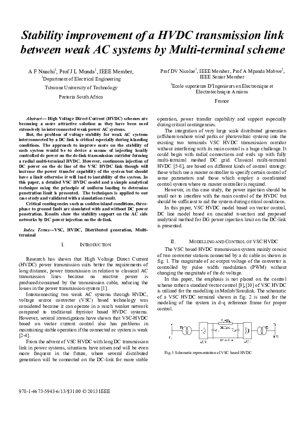 (PDF) Stability improvement of a HVDC transmission link between weak AC systems by multi ...