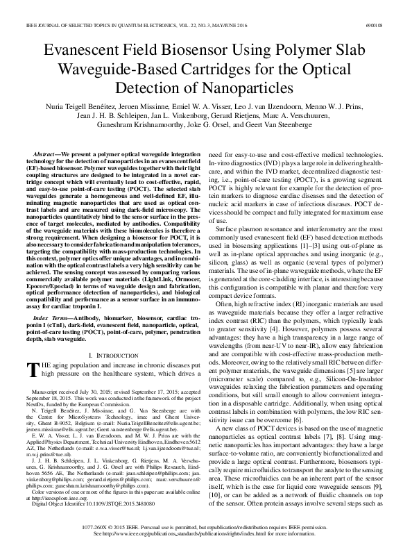 (PDF) Evanescent Field Biosensor Using Polymer Slab Waveguide-Based Cartridges for the Optical ...
