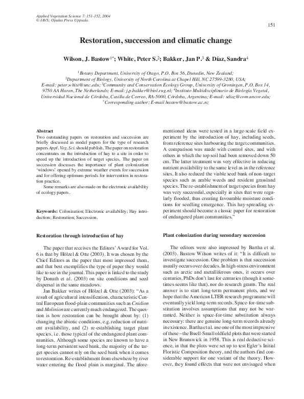 (PDF) Restoration, succession and climatic change
