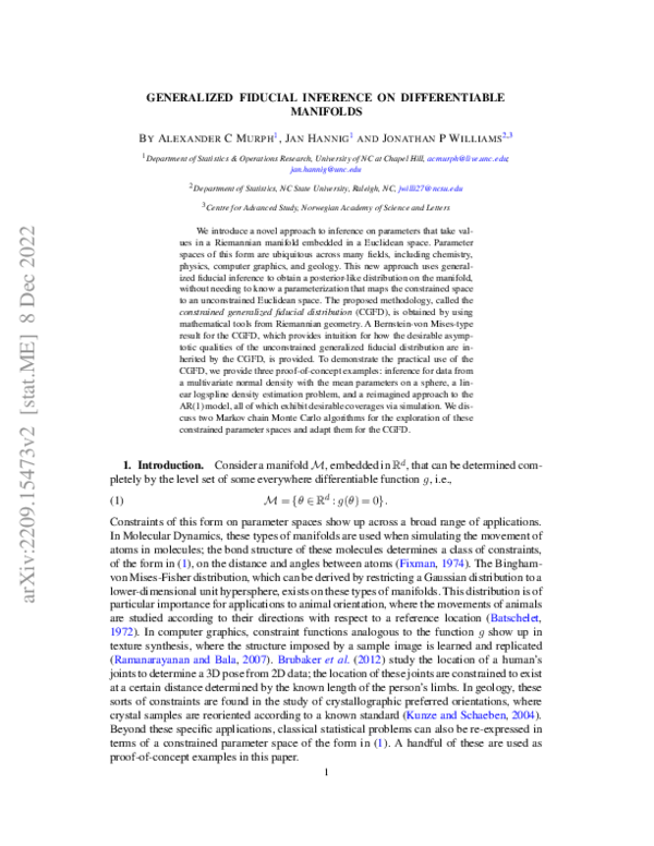 Pdf Generalized Fiducial Inference On Differentiable Manifolds