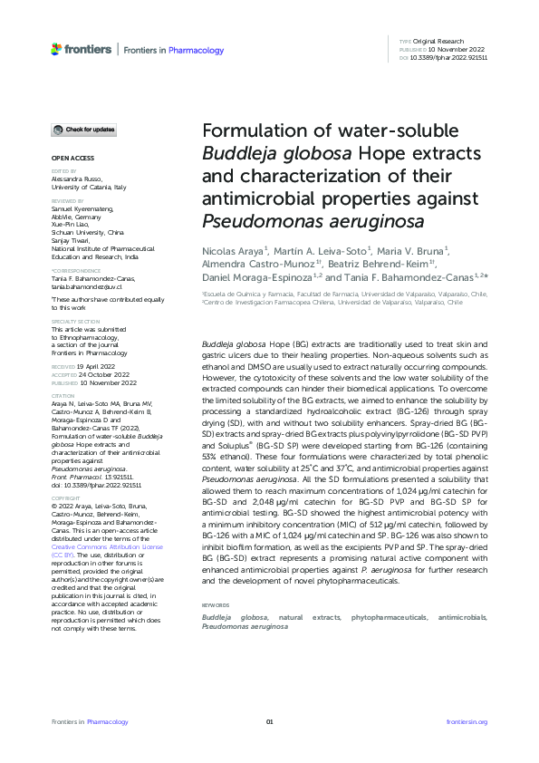 (PDF) Formulation of water-soluble Buddleja globosa Hope extracts and ...
